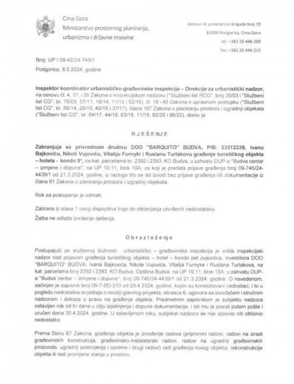 MDUP: Inspekcija donijela rješenje o zabrani građenja objekta koji je ...